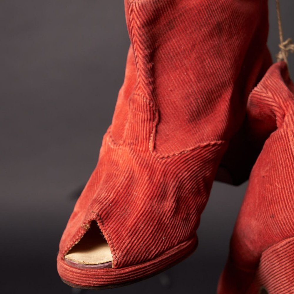 1940s Red Corduroy Peep Toe Boots - Gem
